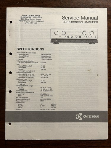 Kyocera C-910 Control Amplifier Preamp Service Manual Original Genuine ...