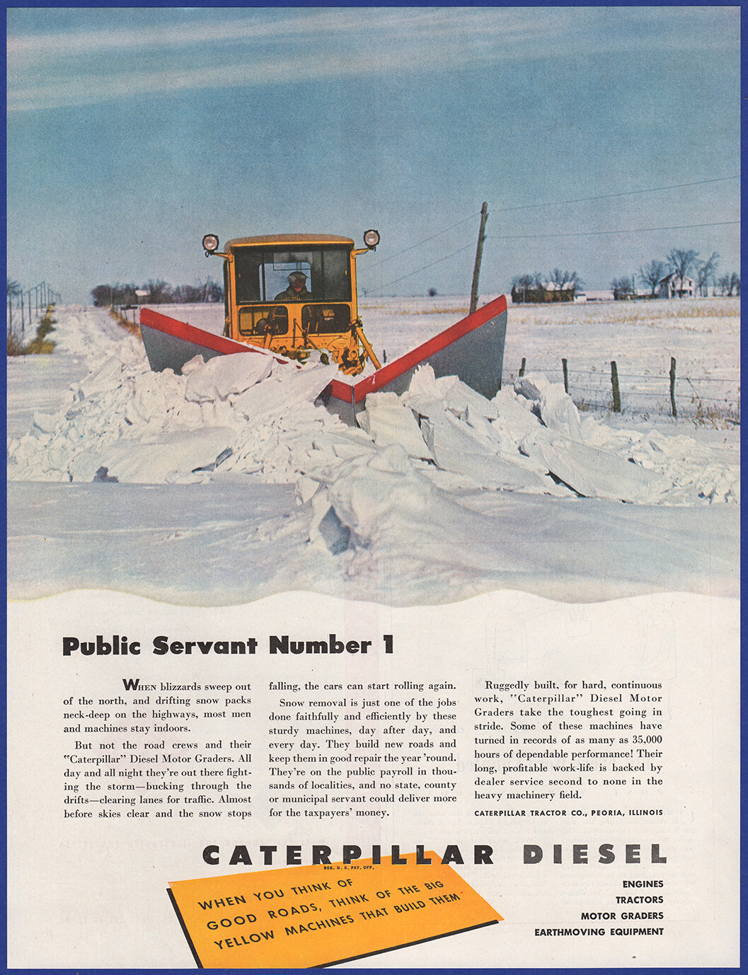 Vintage 1948 CATERPILLAR Diesel Tractors Snow Plowing Equipment 1940's ...