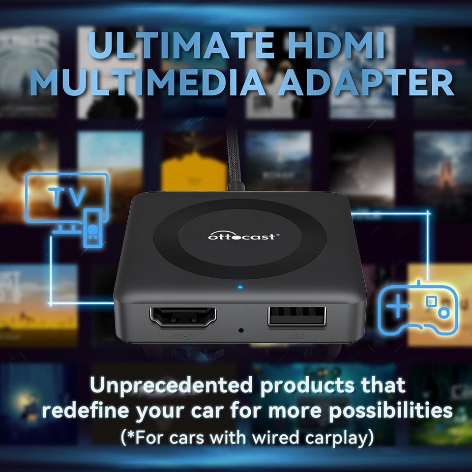 3in1 Car TV Box HDMI Multimedia Adapter Wireless Carplay&Android Auto ...