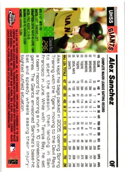 2005 TOPPS CHROME ALEX SANCHEZ BASEBALL CARD #UH55 | eBay