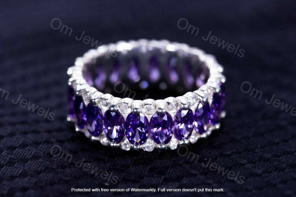 4Ct Oval Cut Amethyst Full Eternity Womens Engagement Ring 14K White ...