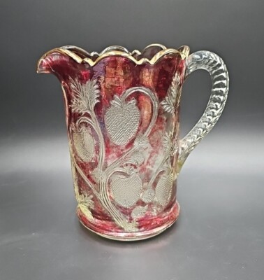Cambridge Glass INVERTED STRAWBERRY RED CASED 44oz Pitcher EXC RARE ...