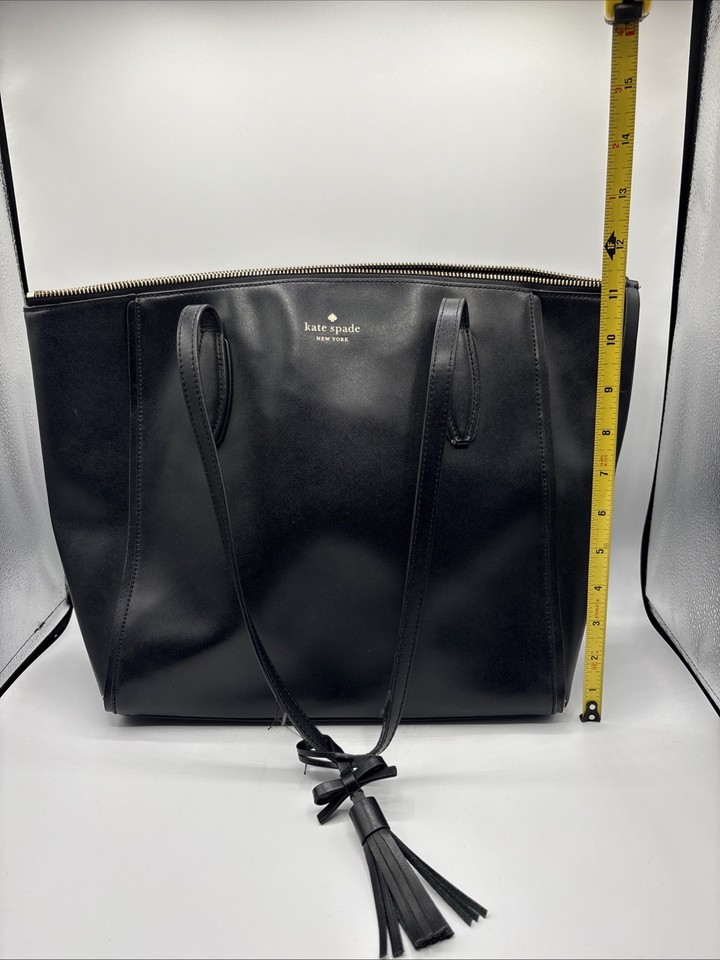 Kate Spade Smooth Leather Kali Large Black Shoulder Bag Tote Zipper ...