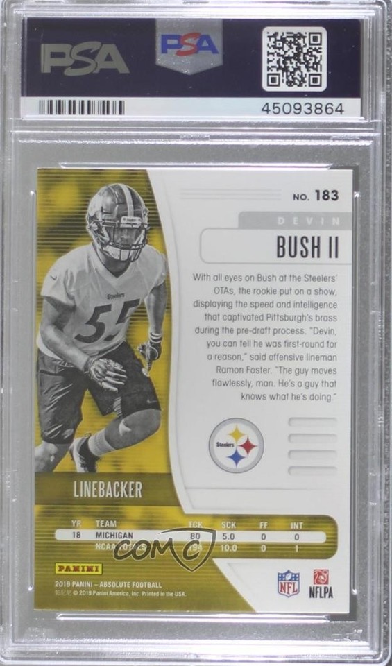 2019 Panini Absolute Rookie Devin Bush II #183 PSA 10 GEM MT Rookie RC ...