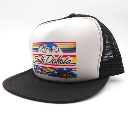 Vintage South Dakota Snapback Mesh Rope Trucker Black White Cap Travel ...