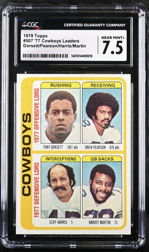 1978 Topps 507 '77 Cowboys Leaders Dorsett/Pearson/Harris/Martin CGC 7. ...