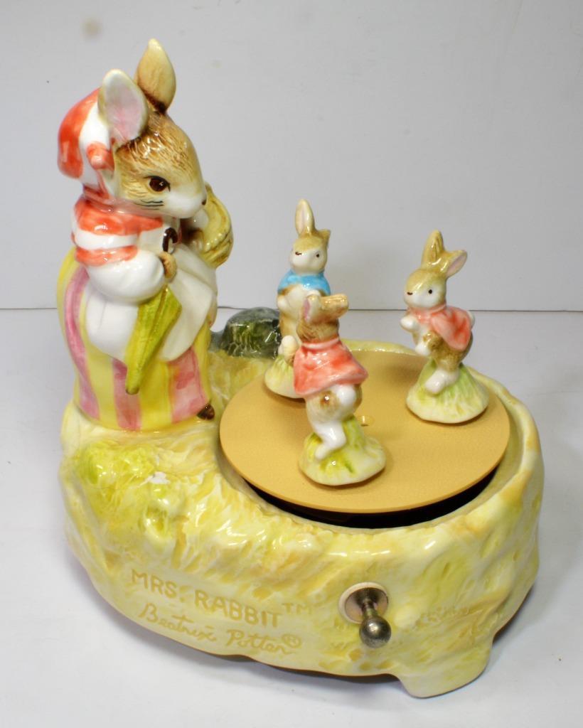VTG SCHMID MRS. Rabbit & her Kids Music Box The Tale of Peter Rabbit ...