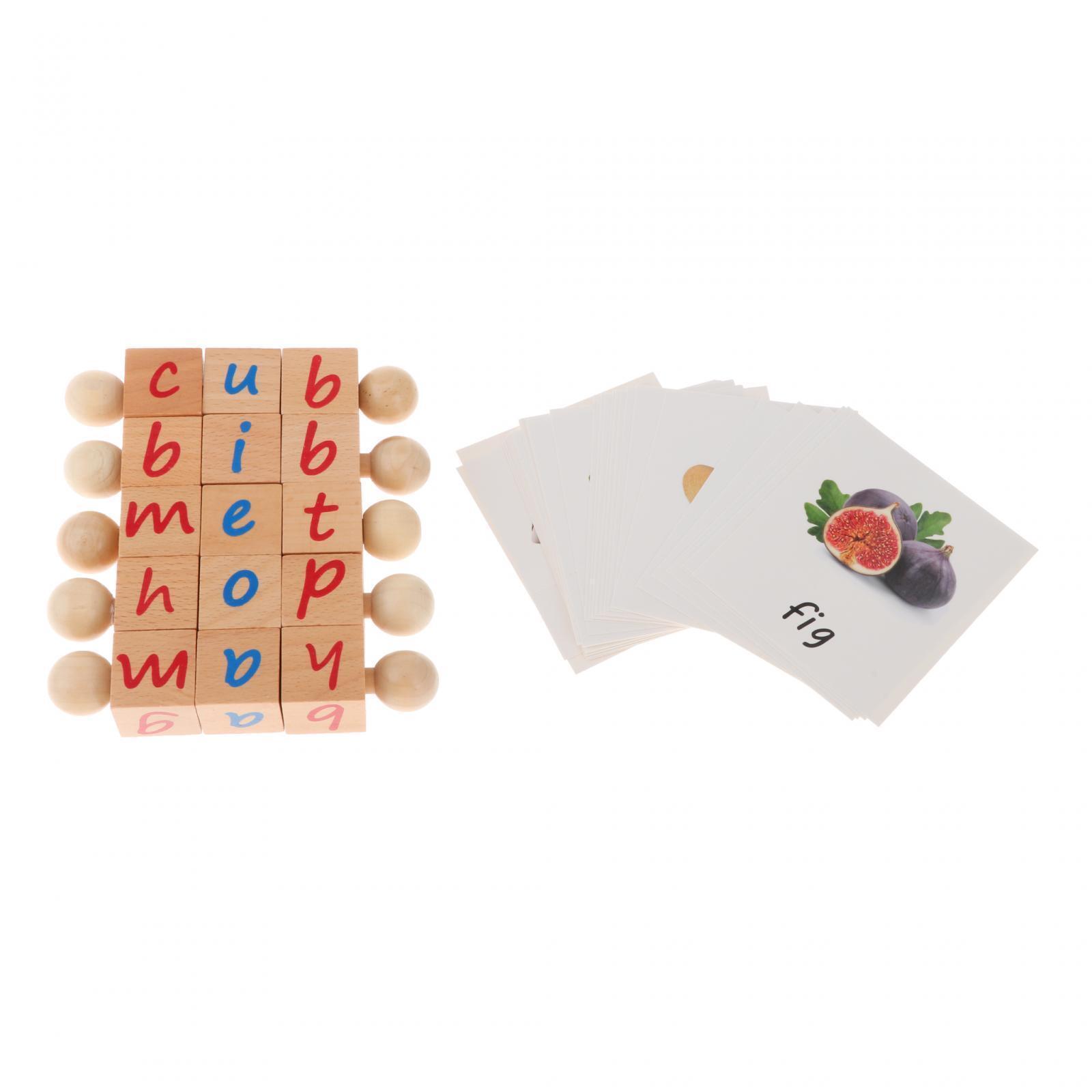 Wooden Reading Blocks Flash Cards Montessori Toys for Preschool ...
