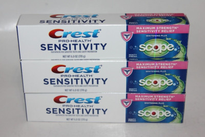 LOT (3) CREST PRO-HEALTH SENSITIVITY WHITENING SCOPE TOOTHPASTE 6 OZ ...