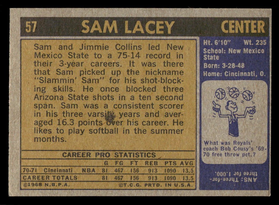 1971-72 Topps #57 Sam Lacey | eBay