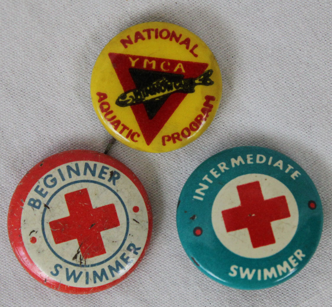 3 Vintage YMCA Swimming Pins Pinback Buttons Badges Swimmer Aquatic ...