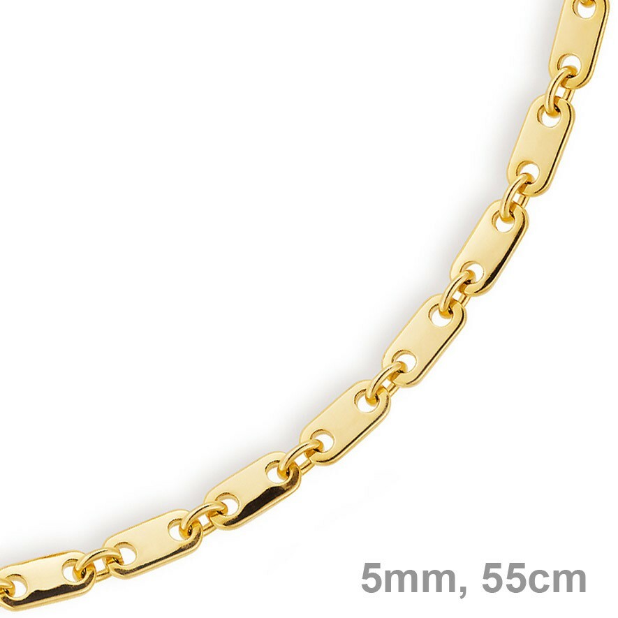 5mm Kette Collier Plattenkette aus 585 Gold Gelbgold, 55cm, Herren ...