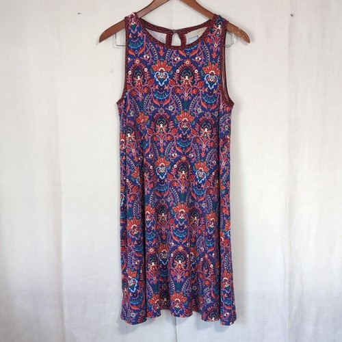 Loft Blue Red Ornate Jersey Sleeveless Shift Dress Size Medium | eBay