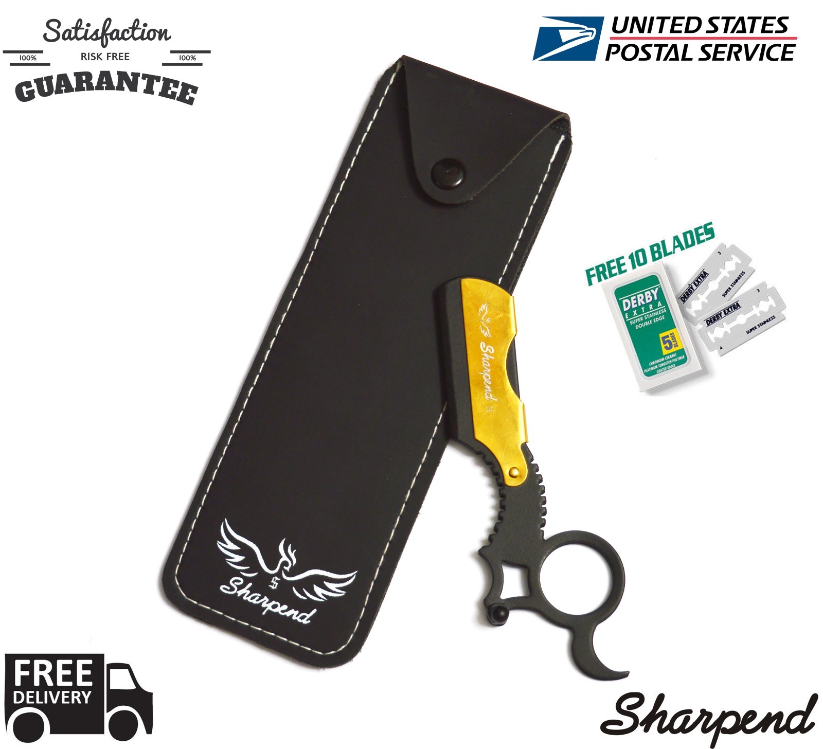 BLACK & GOLD COMBINATION Stainless Steel Barber Straight Edge Razor ...