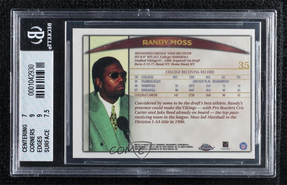 1998 Topps Chrome Draft Picks Randy Moss #35 BGS 7.5 Rookie RC HOF | eBay