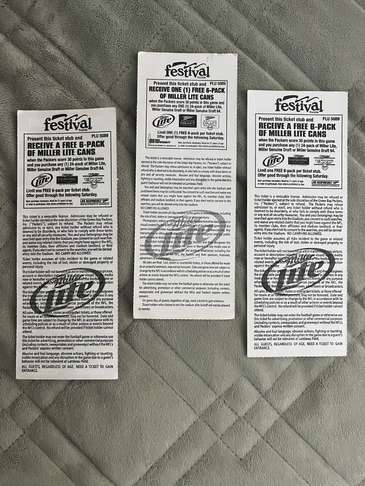 Green Bay Packers (3) Game Used Ticket Stubs. Multiple Years. | eBay