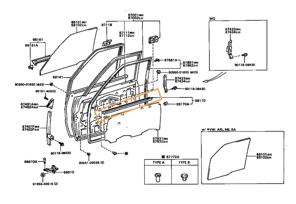 FOR TOYOTA HILUX 4RUNNER PICKUP LN65 REAR 4 DOOR WINDOW GLASS SEAL ...