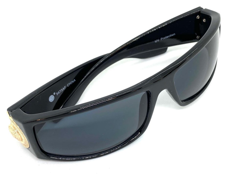 Classic Hip Hop Rapper Gangster SUN GLASSES Black Frame Gold Medallion ...