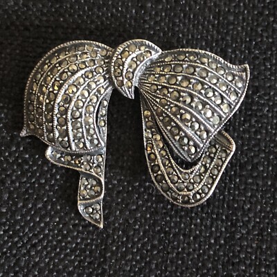 STUNNING STERLING SILVER JUDITH JACK MARCASITE BOW BROOCH PIN | eBay ...