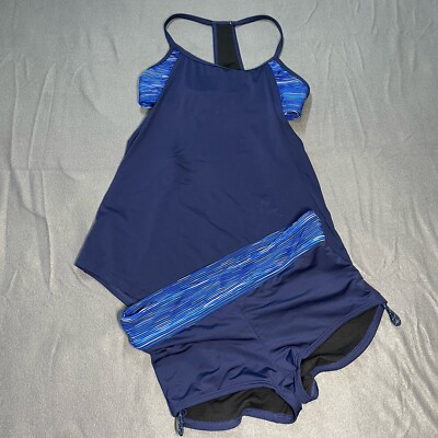 TYR Tankini S 4/6 Swim Bikini 2 In 1 Blue Stripe Triathlon Suit ...