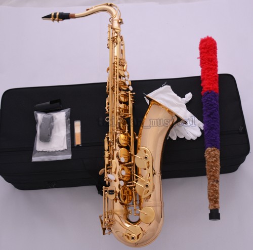 Professional Gold Bb Tenor Saxophone High F# Sax Low B and C Hand ...