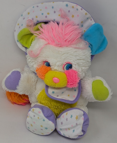 Vintage Popples Plush Baby Bibsy White Purple rattle tail Mattel 1986 ...