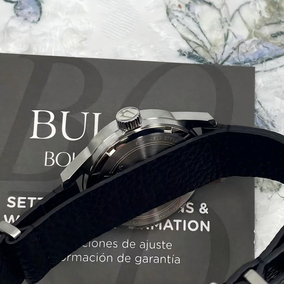Bulova 96A246 Men's Hack Watch Ivory Dial Automatic Black Leather Strap ...