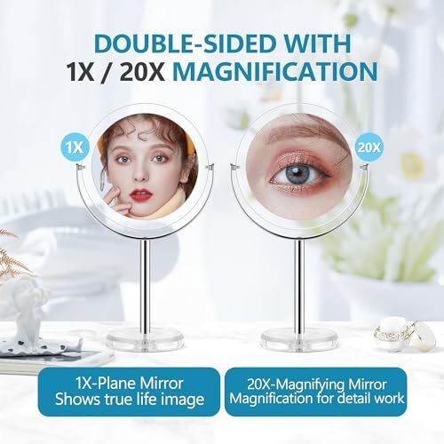 Magnifying Mirror,20x Makeup Mirror with Magnification,Double Sided 6.4 ...