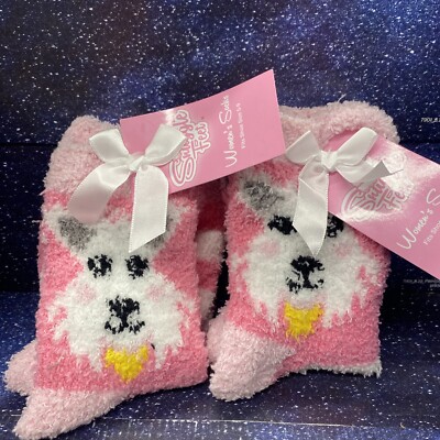 2 X Snuggle Feet Womens Cute Pet Soft Cozy & Warm Fuzzy Socks - Size 5/ ...