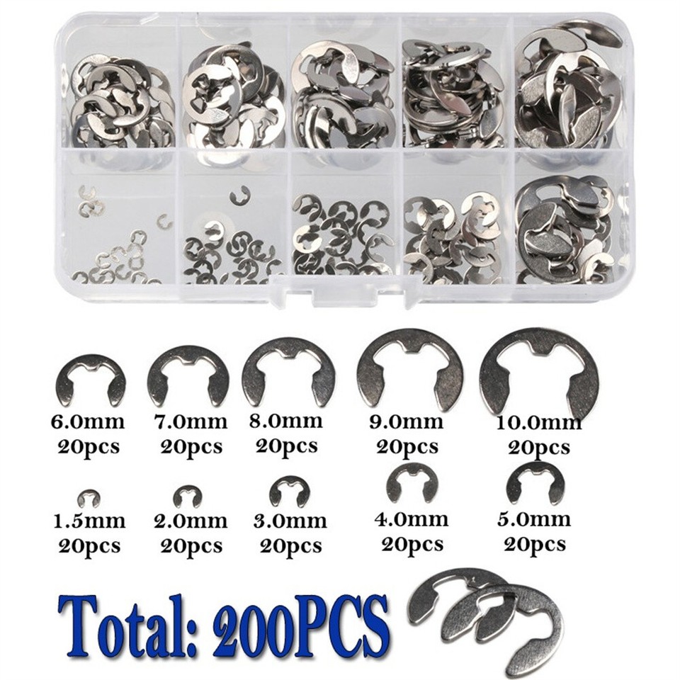 200PCS E Clips C Circlips Retaining Ring Assorted Stainless Steel Kit 1 ...