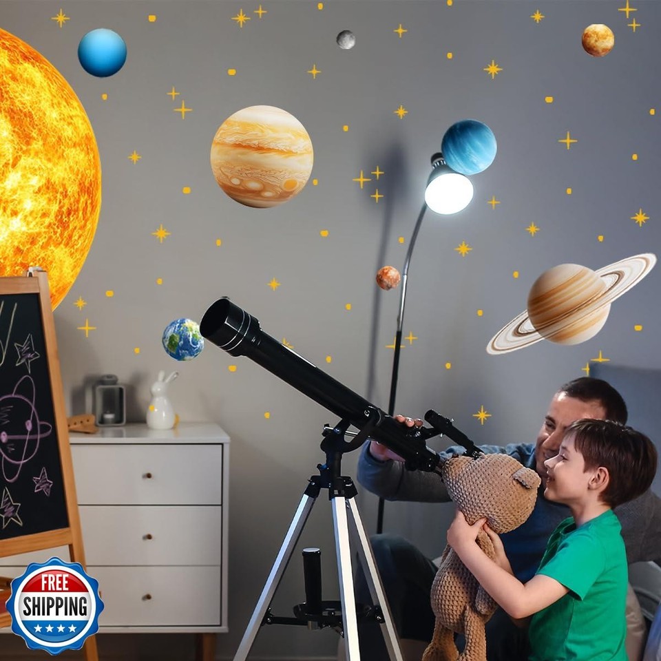 Outer Space Wall Decals，Solar System Outer Space Planets Peel and Stick ...