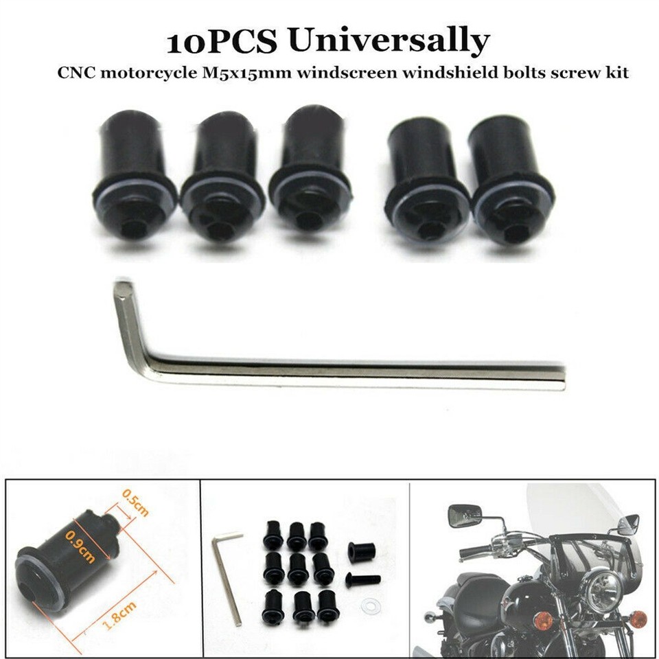 Black,Motorcycle Windscreen Aluminum Bolt Kit Windshield Screw Mounting ...