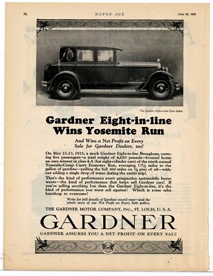 1925 Gardner Motor Car Company Ad: Eight In Line Sport Sedan - St ...