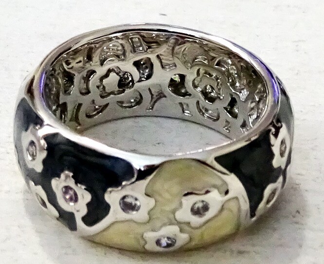 Retired QVC Enameled Silver Plated Crystal RING Size 6.5 Lauren Adams ...