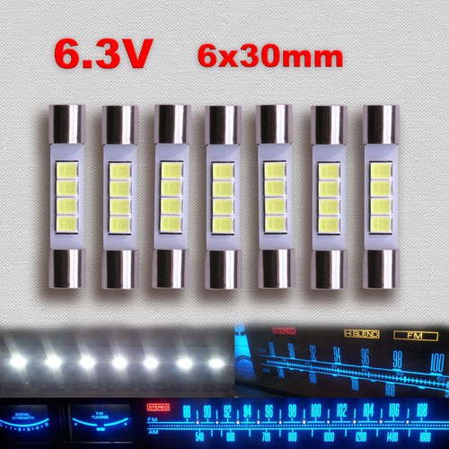 7x Vintage Audio LED Lamp Fuse Bulb Upgrade AC6.3V White 6x30mm Dial ...