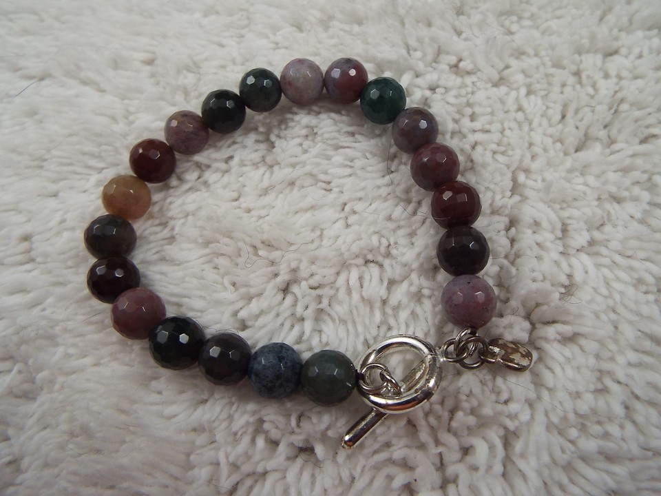 Sterling Silver Toggle Clasp Faceted Mixed Stone Bead Bracelet (D26) | eBay