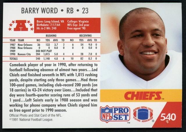 1991 Pro Set - #540 Barry Word for sale online | eBay