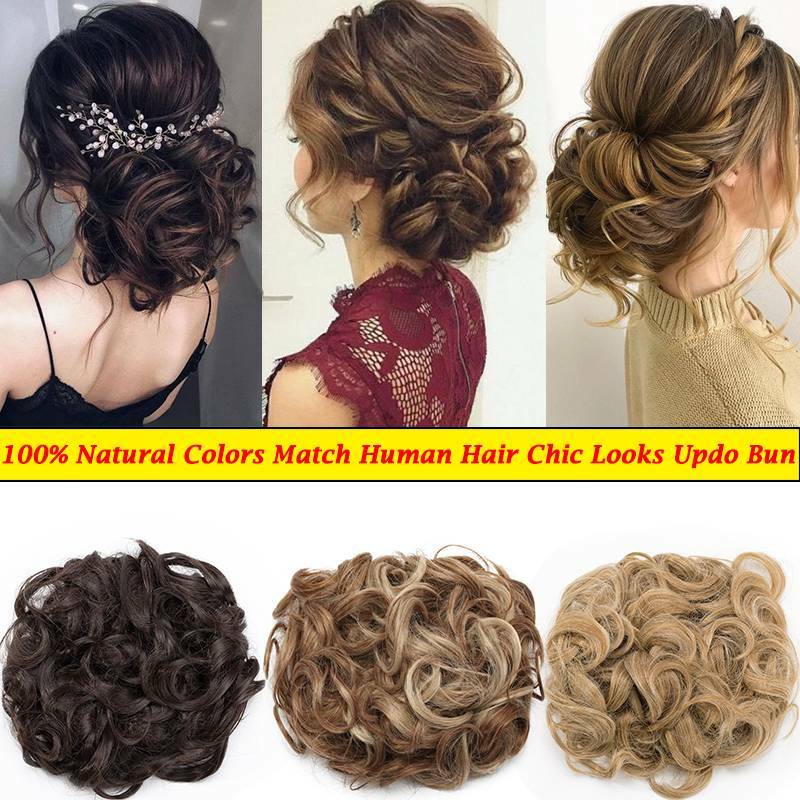 LARGE THICK Curly Scrunchie Combs Messy Bun Updo Clip in Hair Piece ...