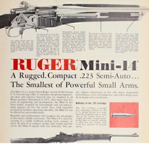 PRINT AD RUGER MINI-14 .223 SEMI-AUTO RIFLE Sturm & Ruger Firearms 1976 ...
