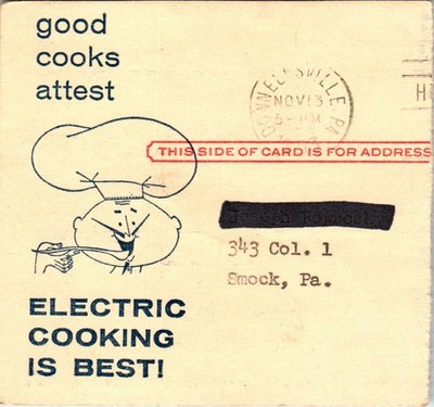 1953 West Penn Power Company Vintage Electric Bill Postcard ...