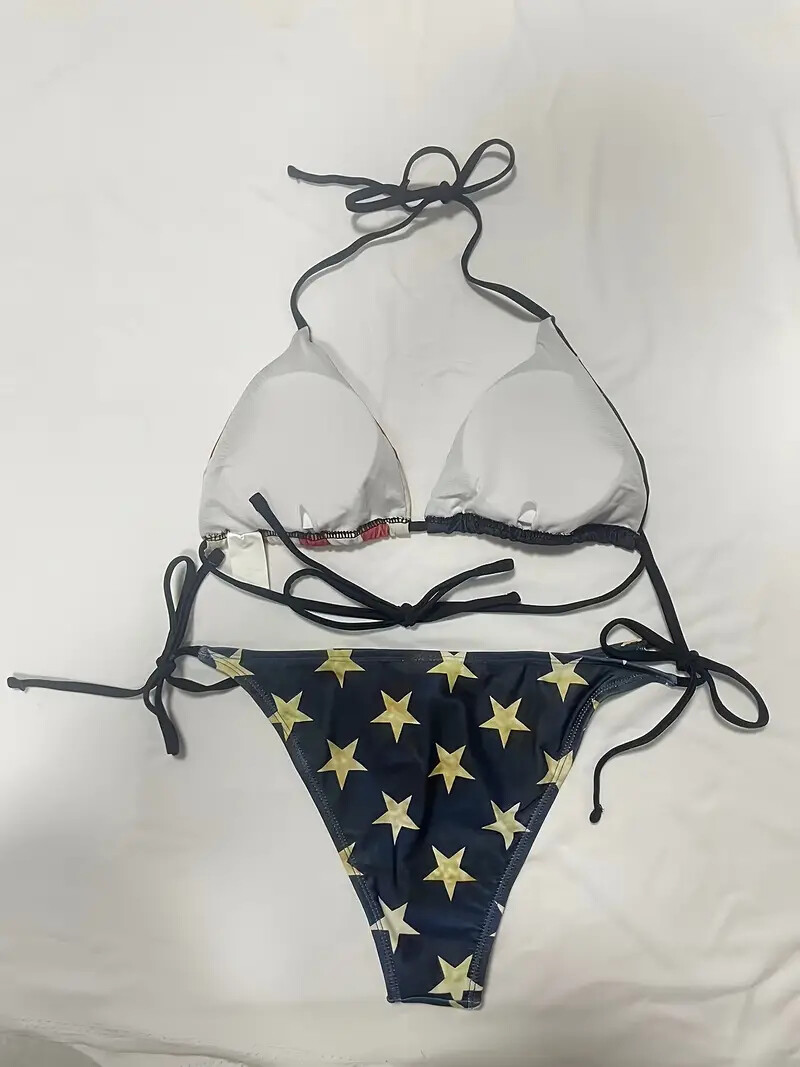 Sexy American Flag Triangle Bikini Halter Tie Side And Back 2 Piece Set