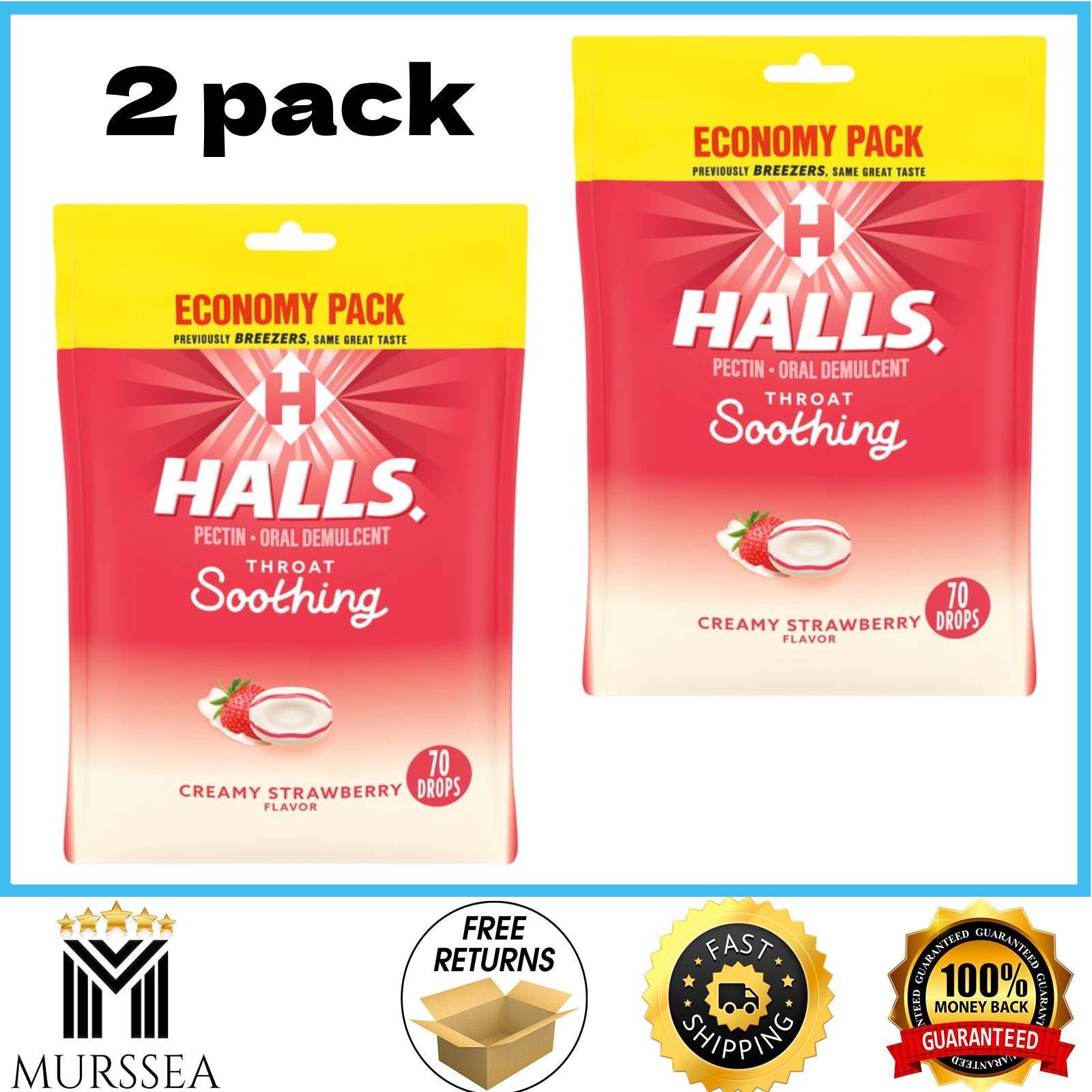 HALLS Throat Soothing Creamy Strawberry Throat Drops, Economy Pack, 70 ...