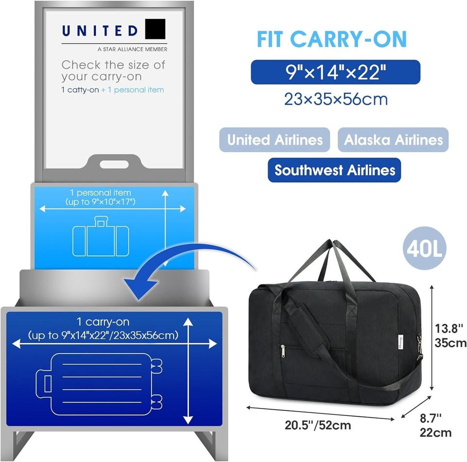 Carry On Luaggage 22x14x9 Airlines Approved Foldable Carry On Bag ...