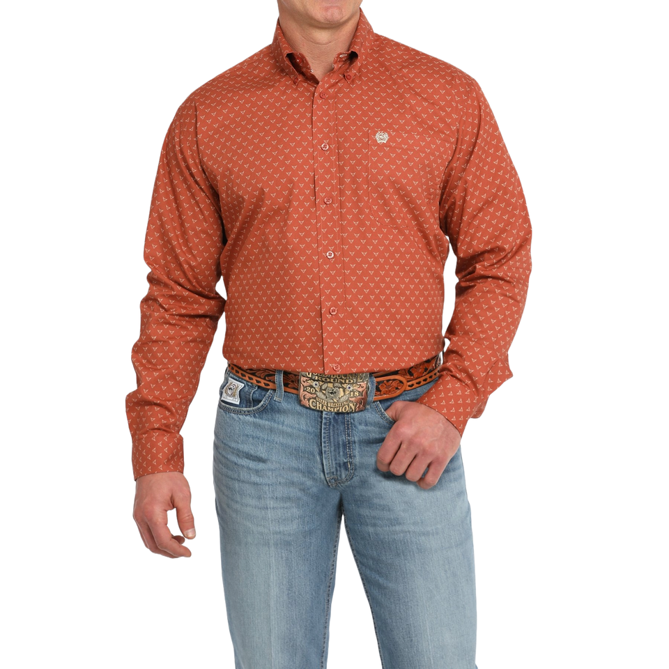 Cinch Men's Mini Bull Print Orange Button Down Shirt MTW1105847 | eBay