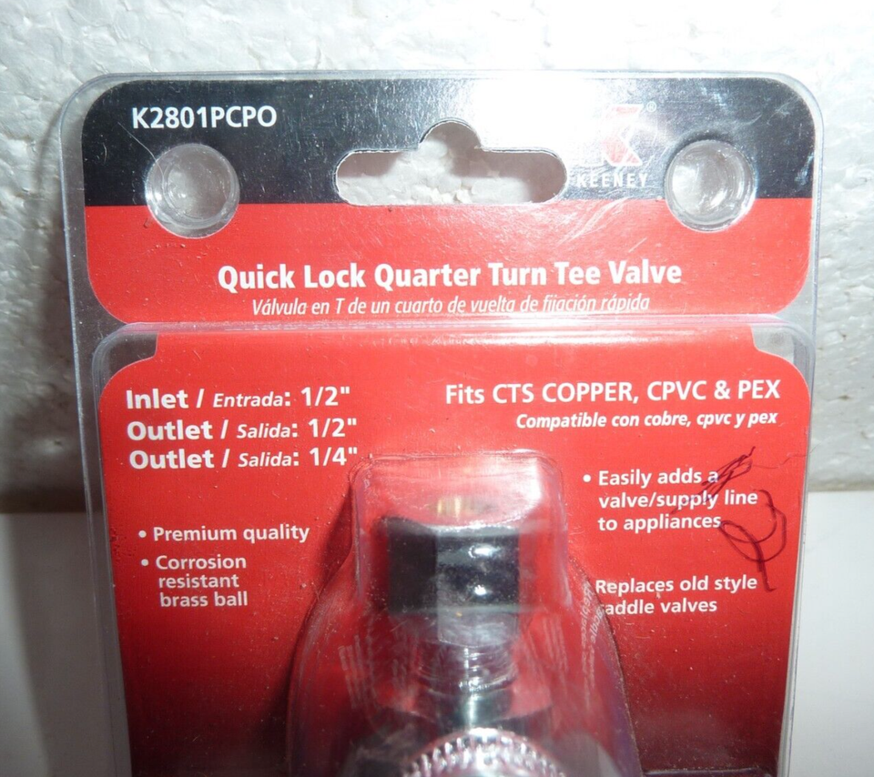 Keeney Quick Lock Quarter Turn Tee Valve 1/2" x 1/2" K2801PCPO New ...