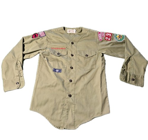 Boy Scouts Of America Shirt Boys Medium Brown Long Sleeve Patches ...