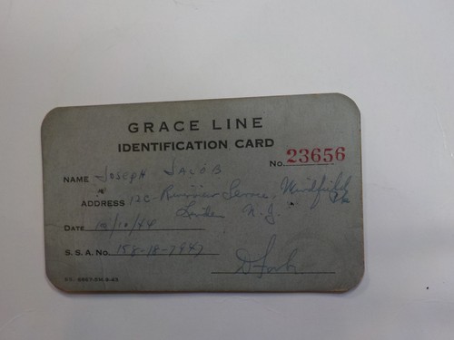 WW2 Merchant Marine ID Card 1944 Grace Line Linden New Jersey Vintage ...