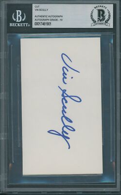 Vin Scully Signed Index Card Beckett Authentic Auto 10 *1901 | eBay