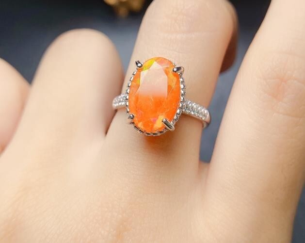 Orange Opal Ring, Opal Silver Ring, Mexican Fire Opal Ring, Natural ...