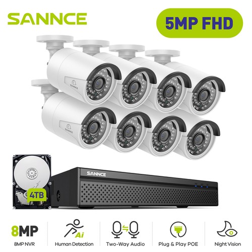 SANNCE 4K 8CH NVR 5MP Two Way Audio POE Security Camera System Human ...